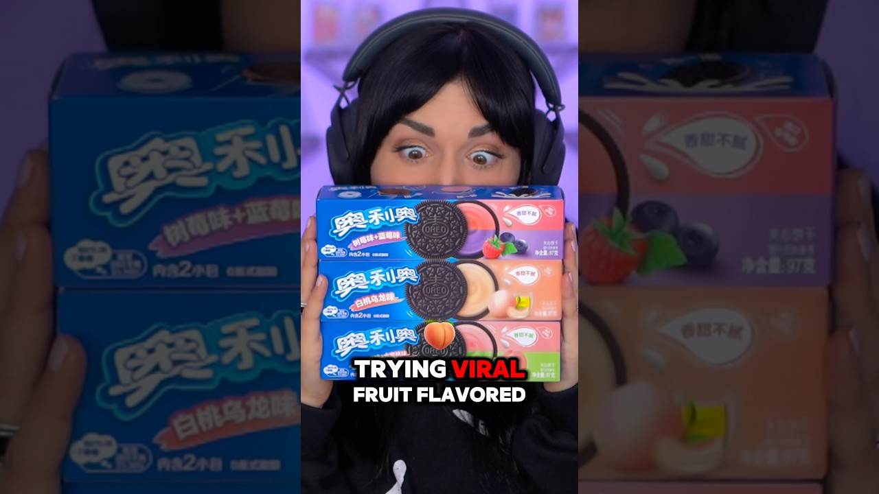 I tried viral colorful Oreo flavors not in America 🍫🍑🫐🍵