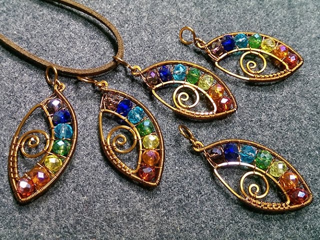 eye pendant with stones rainbow colors- Wire Wrapping stones 164