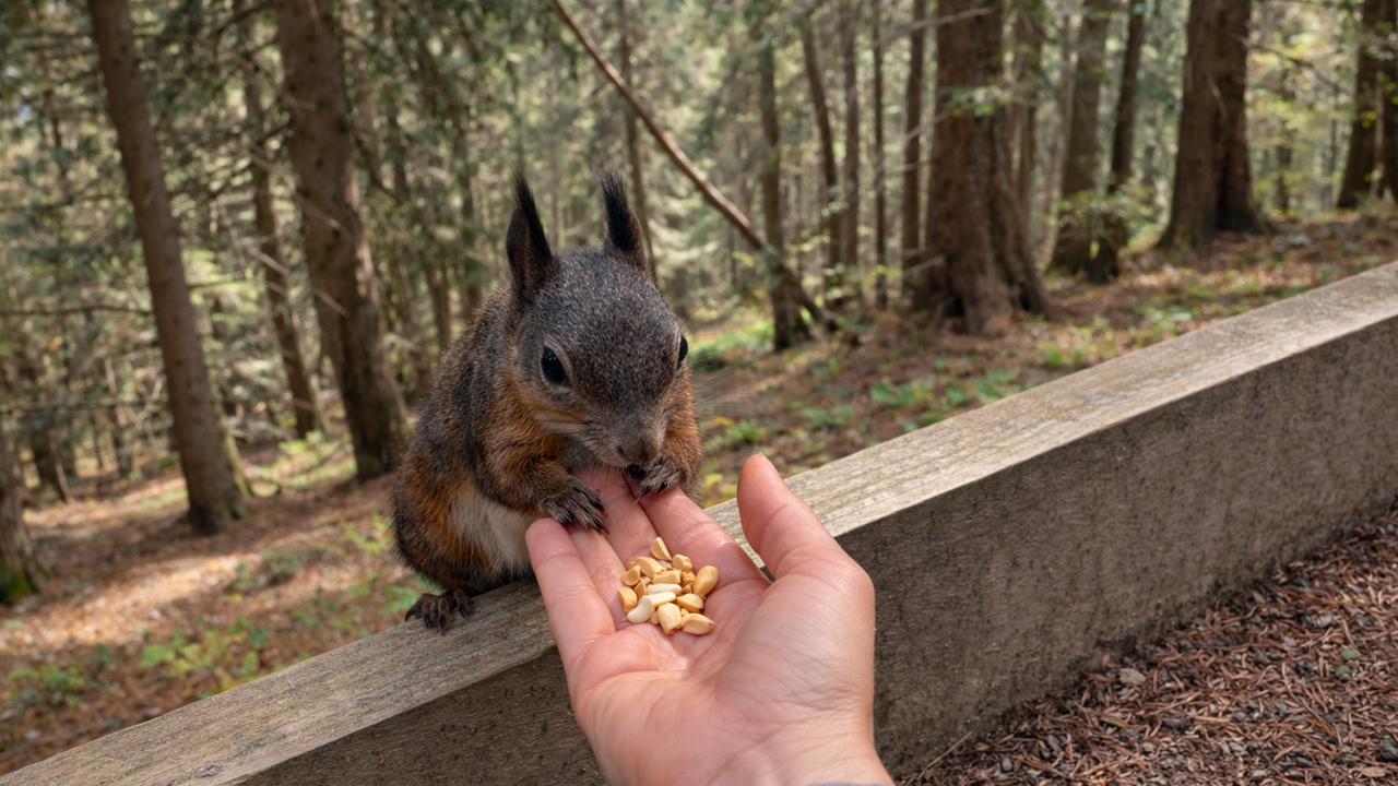 Watch what happens when a human tries to feed a squirrel
