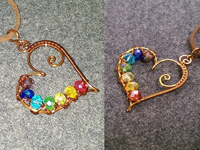 Heart pendants with colored crystal beads - How to make wire jewelry 201