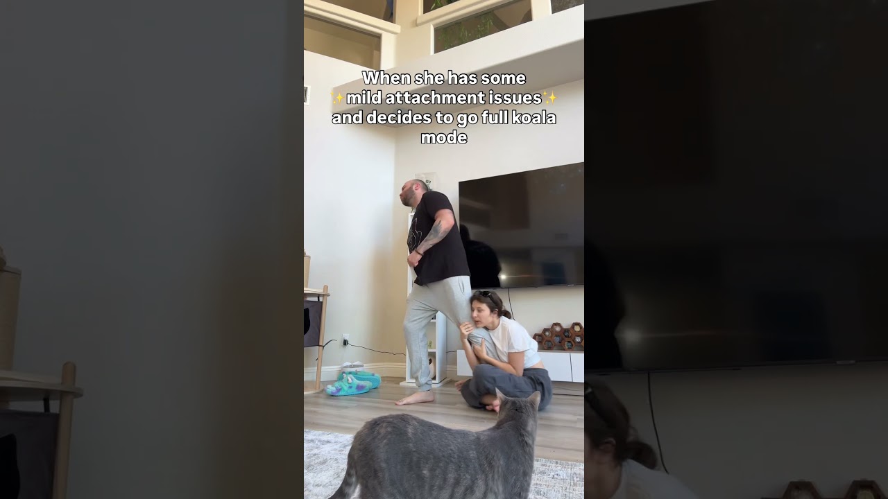 Clingy woman acts like wild koala when boyfriend leaves