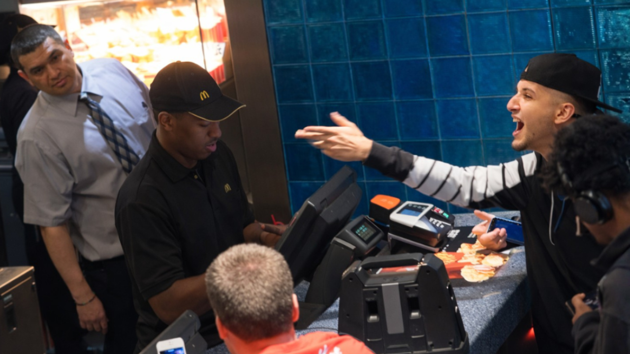 McDonald’s staff react to a rap order