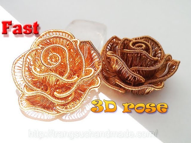 3D rose from copper wire - Flower jewelry - Fast version 358