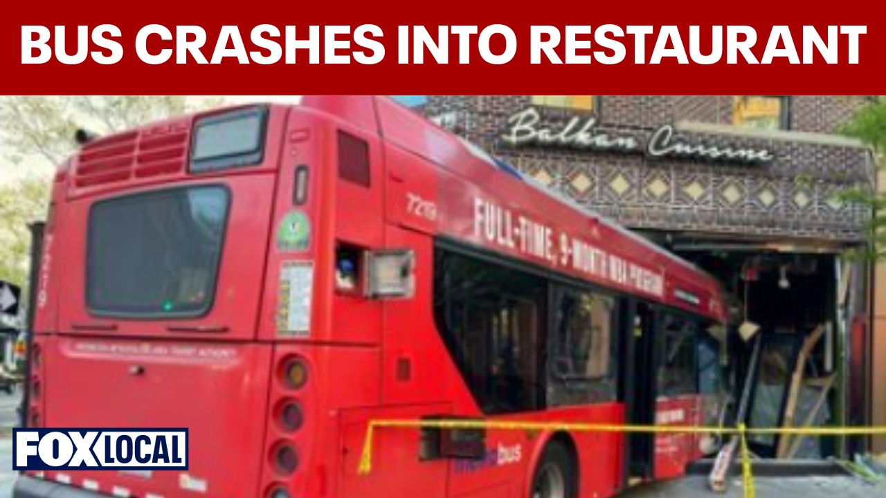 Bus crashes into AMBAR restaurant in DC, partially inside building; 4 ...