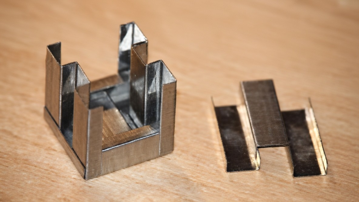 DIY geometric cube out of stapler pins