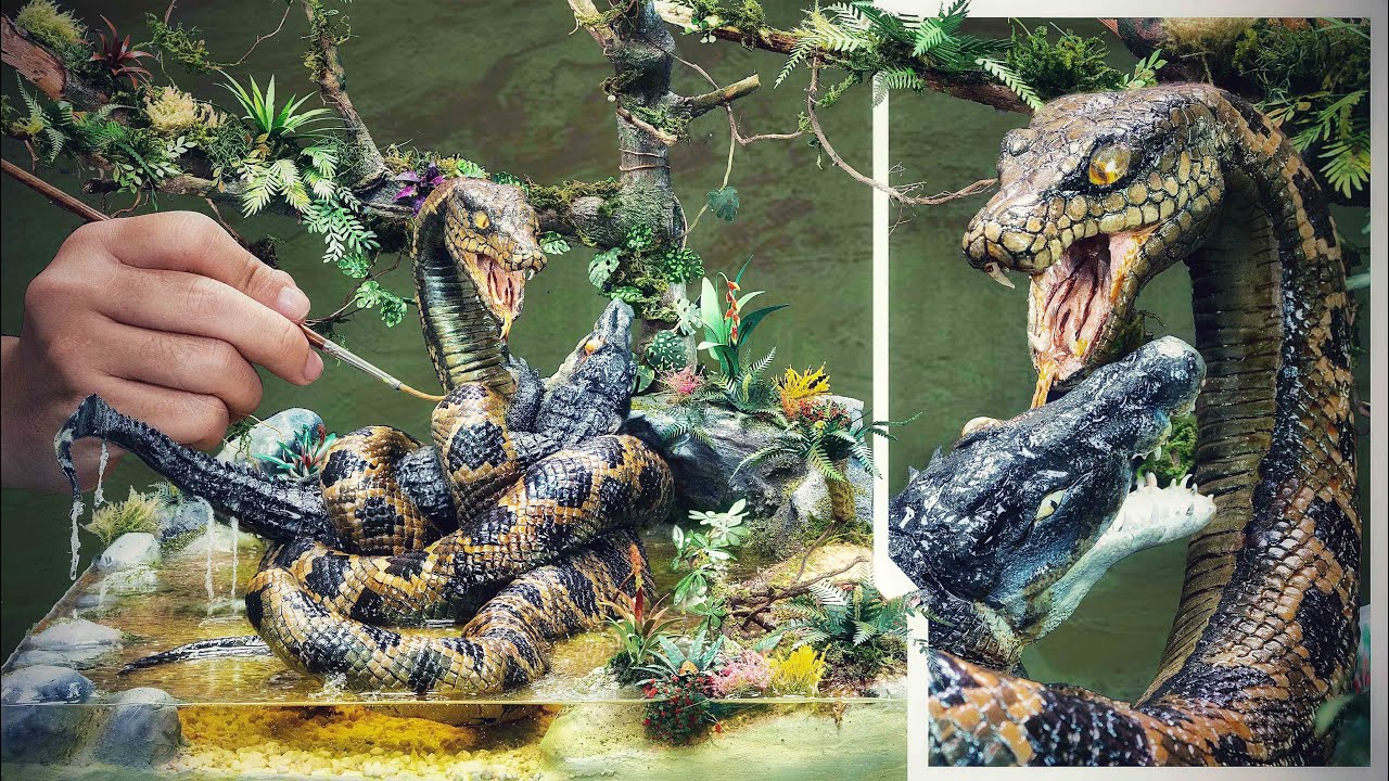 Epic jungle diorama: Snake vs crocodile battle scene – step-by-step ...