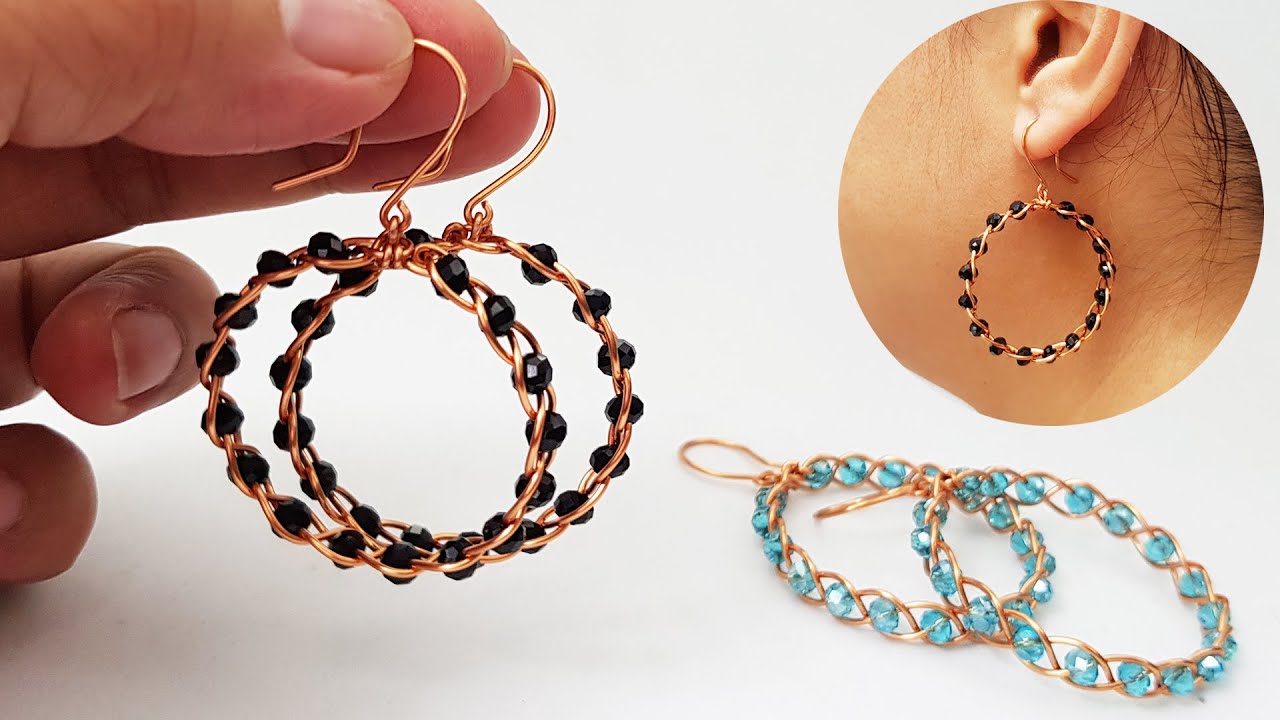 3 strand braid earring from copper wire and small crystal - How to make ...
