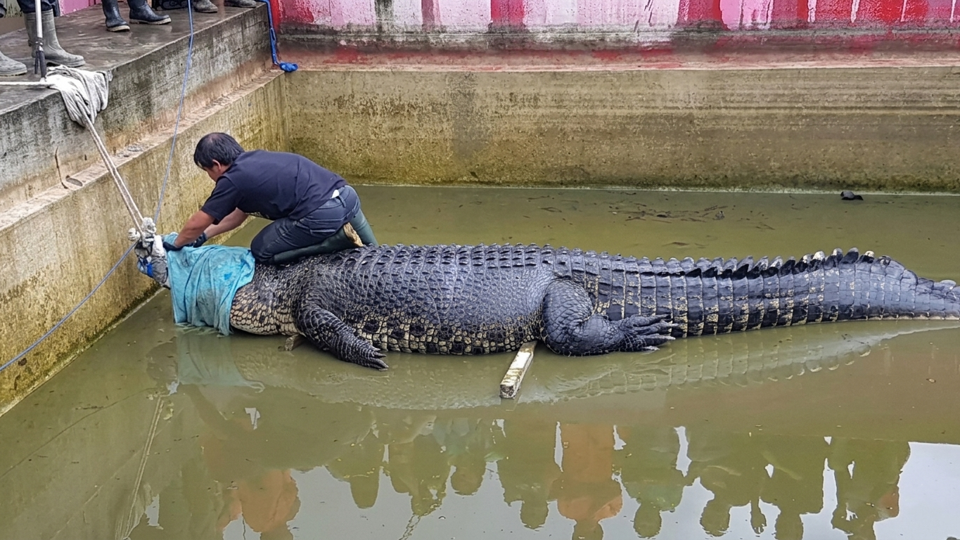 This crocodile mauled a woman to death - they could barely stop it