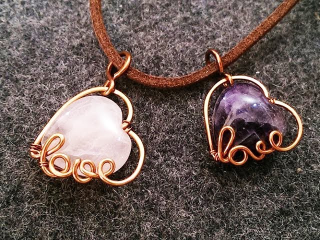 DIY wire-wrapped heart pendant with stone & 'love' script | Jewelry ...