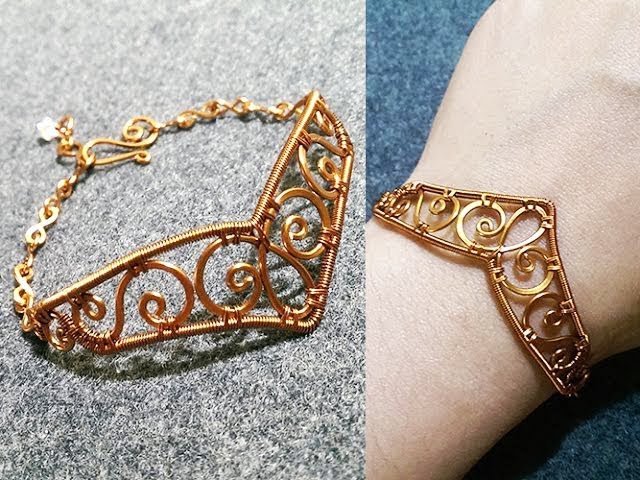 DIY ornate copper wire wrapped bracelet | Step-by-step jewelry making ...