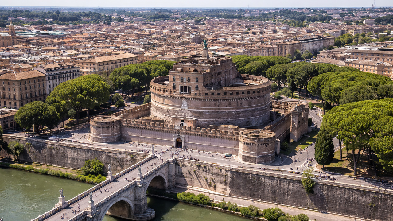 Castel Sant’Angelo and Tiber River from above