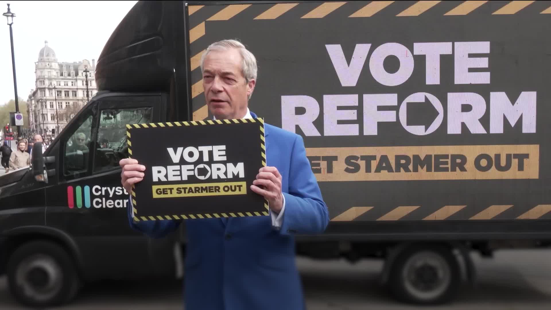 Nigel Farage unveils 'Vote Reform. Get Starmer out' slogan