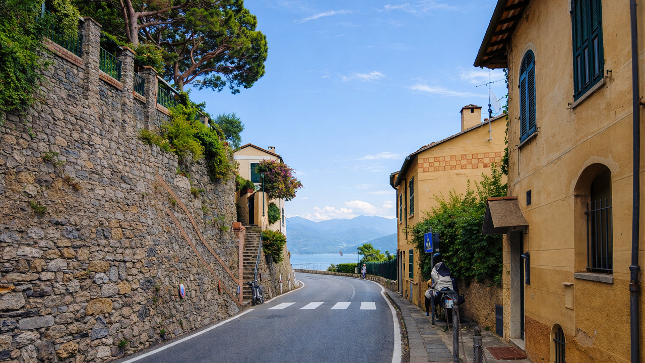 Walking through a quiet hillside street in Italy
