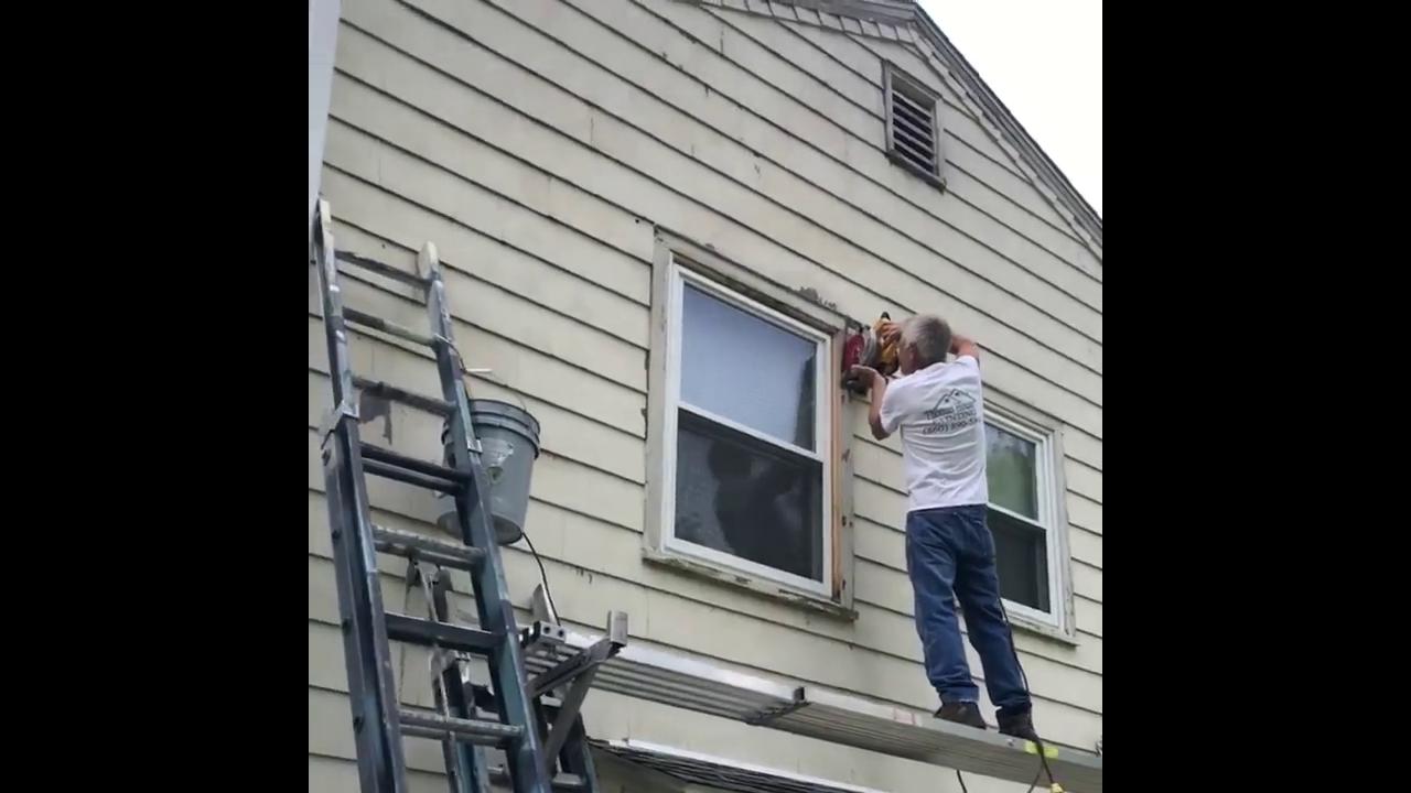 Repairing window frame with power tool