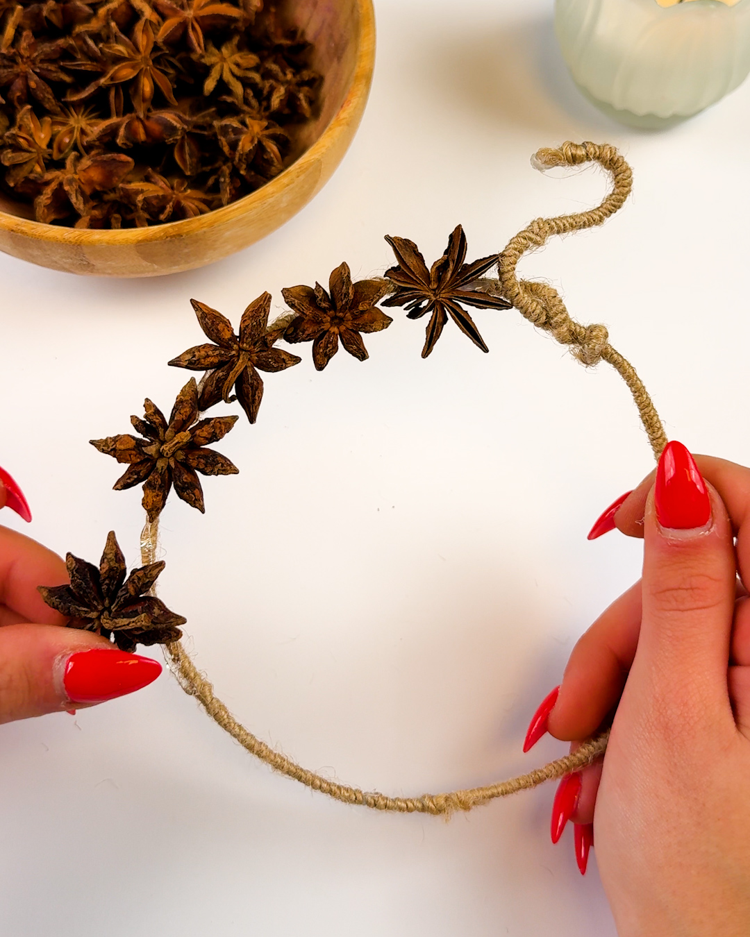 DIY decorative wreath made from star anise