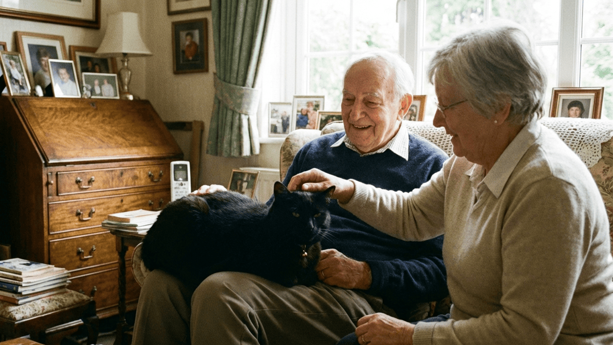 Before dying, a cat left her kitten with an elderly couple