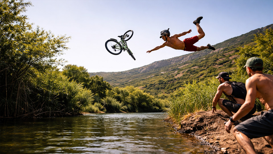 Bike jump reaches 35 feet into pond