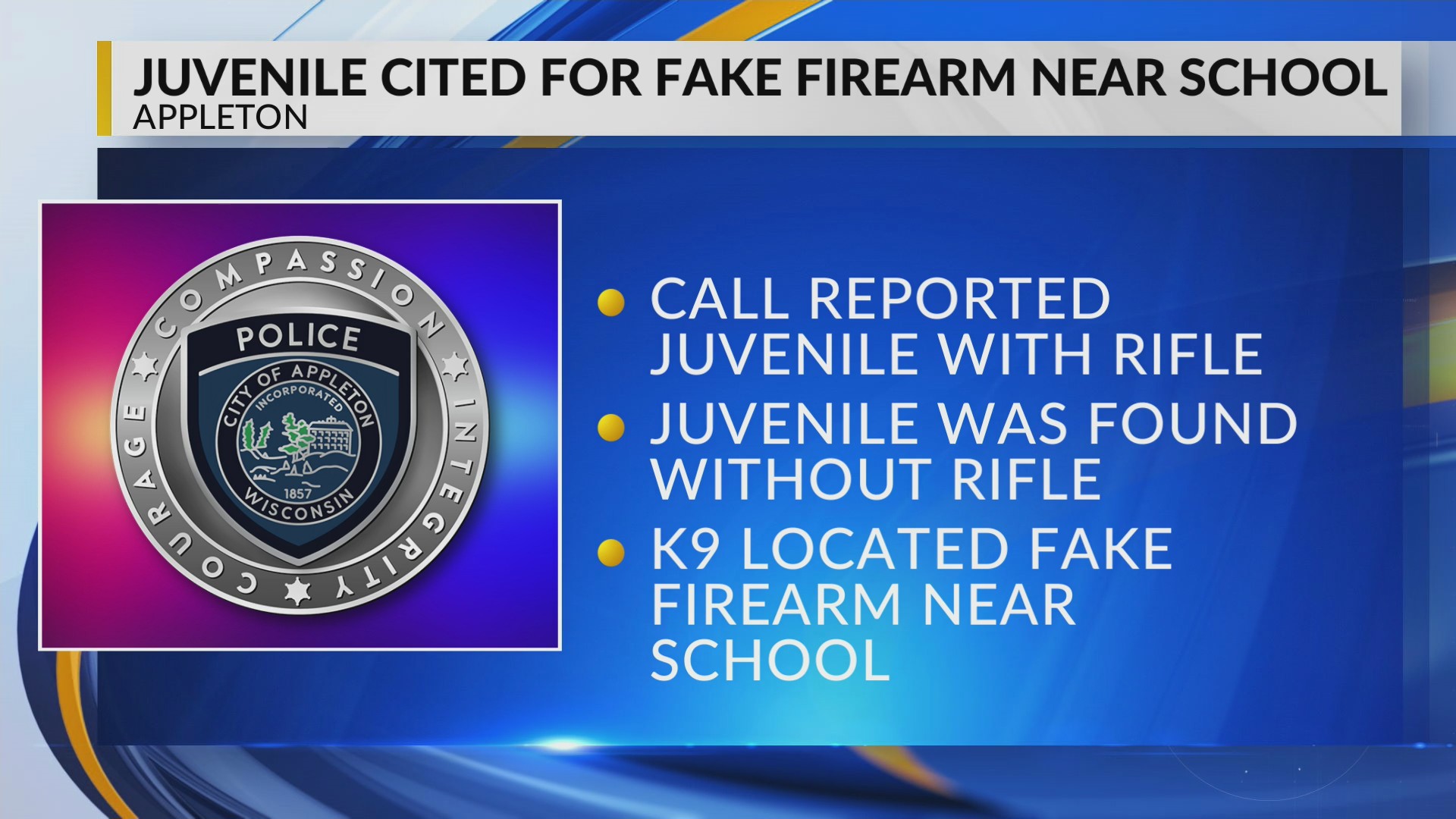 Appleton juvenile cited for fake rifle near school after class hours