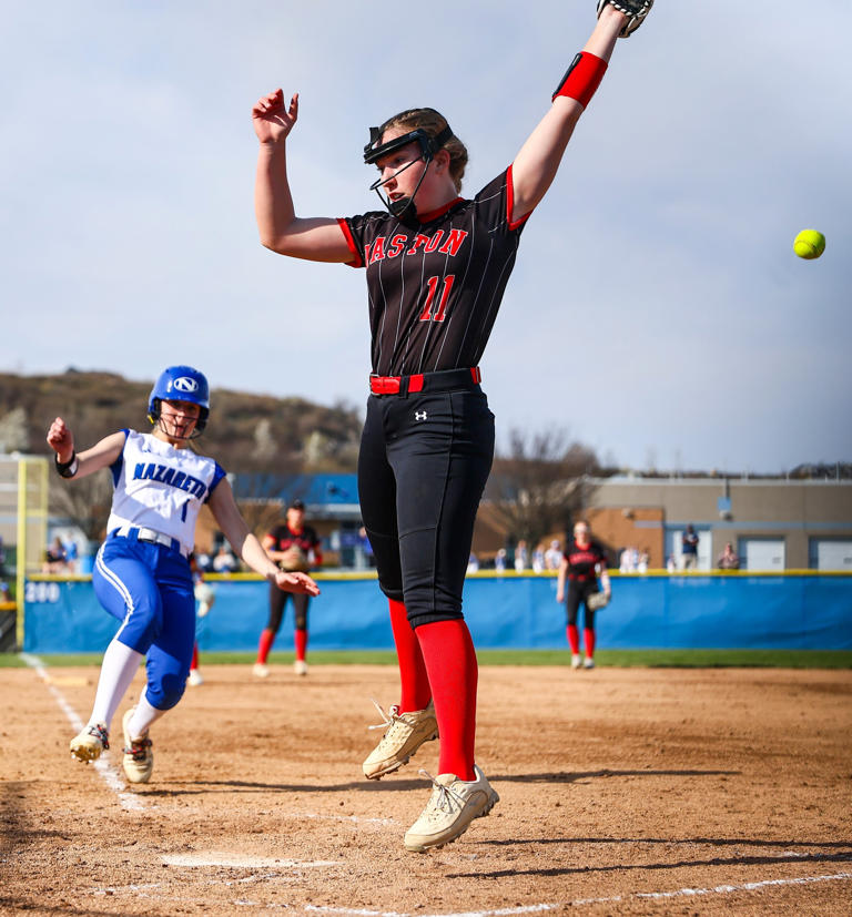 Nazareth softball erases early deficit, scores final 14 runs to clobber ...