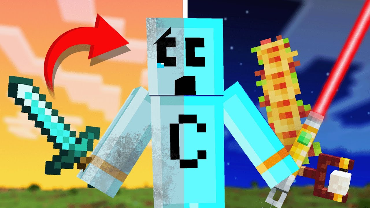 Wielding powerful and unique custom weapons in the Minecraft world