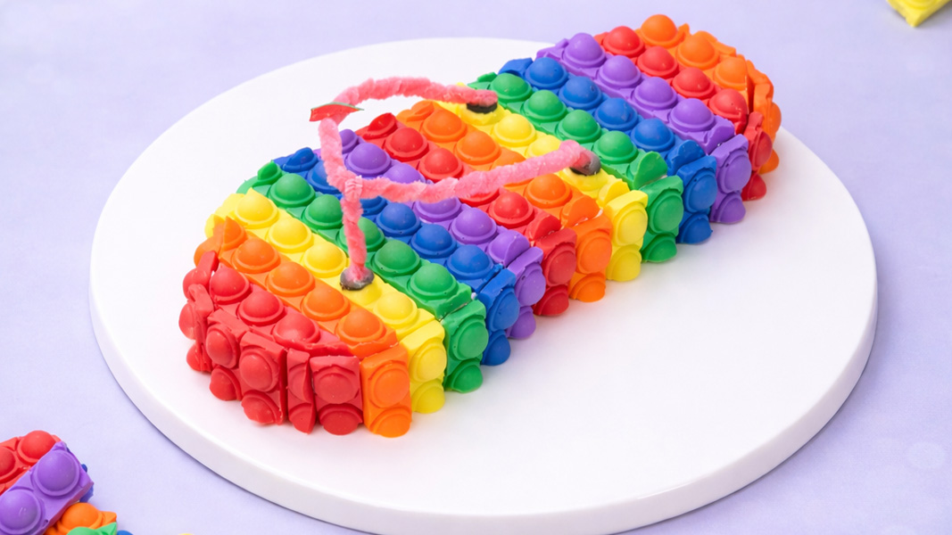 Rainbow number cake with pop texture design