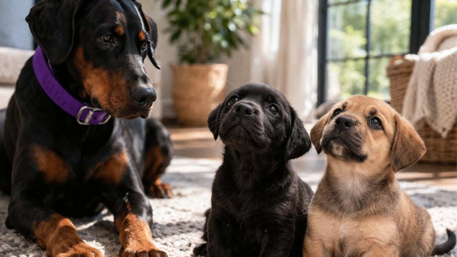 Rescue puppies mom passed away... our Doberman stepped up