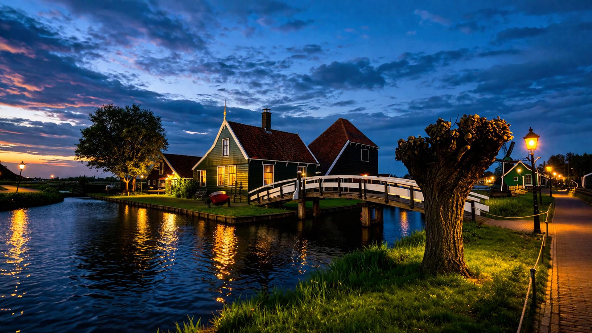 Zaanse Schans Netherlands relaxing evening walk village (4K)