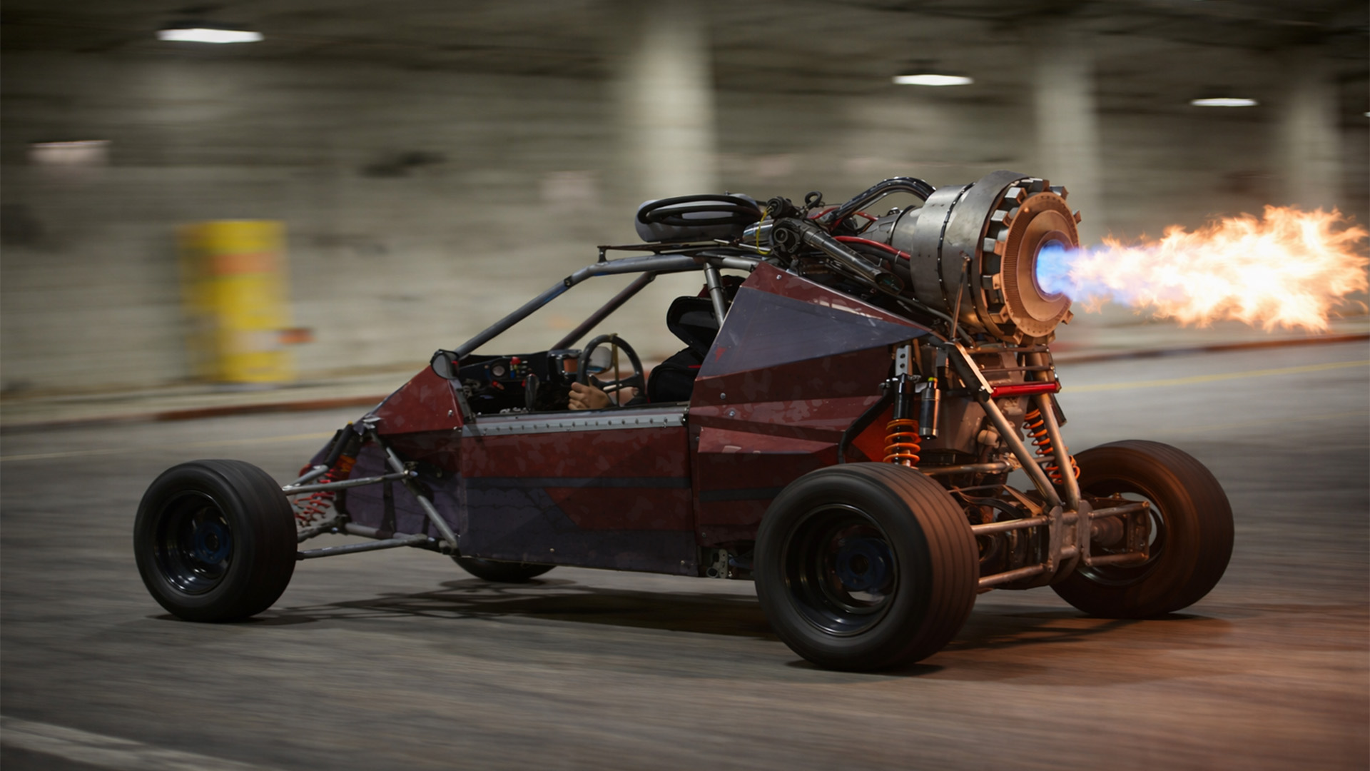 Filming an RC car scene near a jet engine