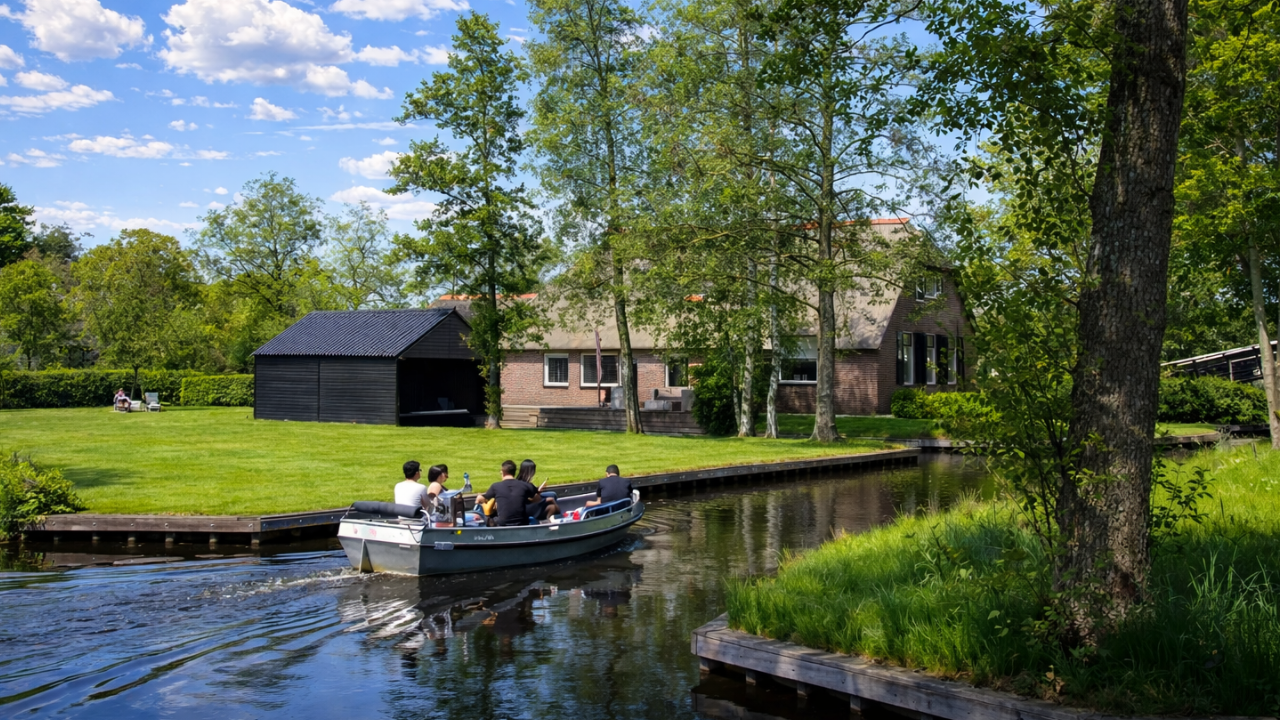 Giethoorn village walk through quiet canals (4K)