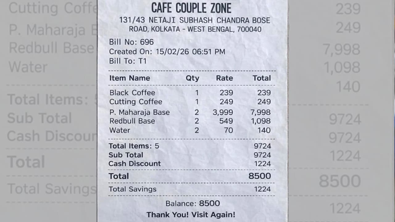 Viral post: Kolkata boy’s cafe date turns costly—₹8,500 bill leaves him ...
