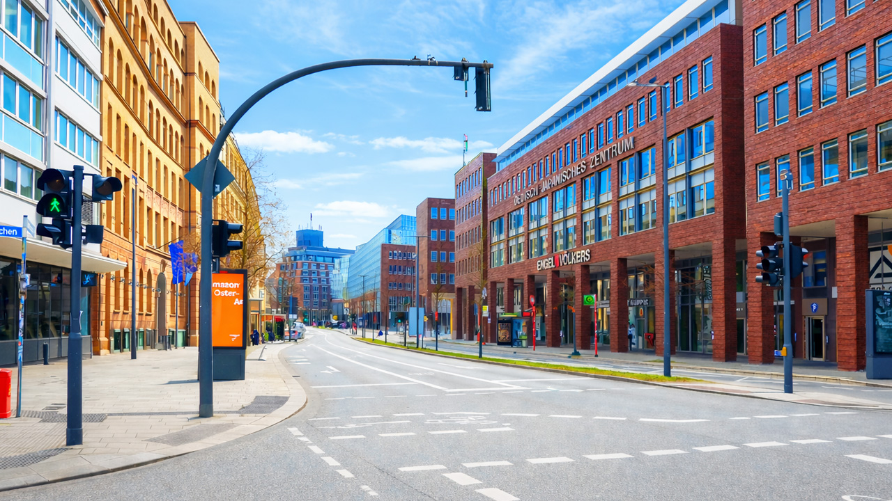 This modern street in Hamburg looks surprisingly quiet