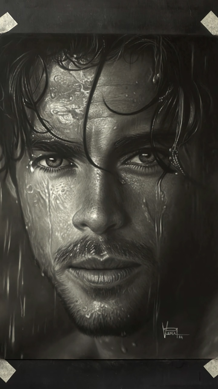 Charcoal & pastel portrait tutorial: Handsome man in the rain with ...
