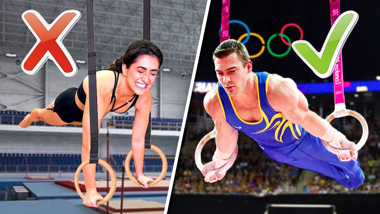 Determined girls struggle to survive brutal men's gymnastics routines