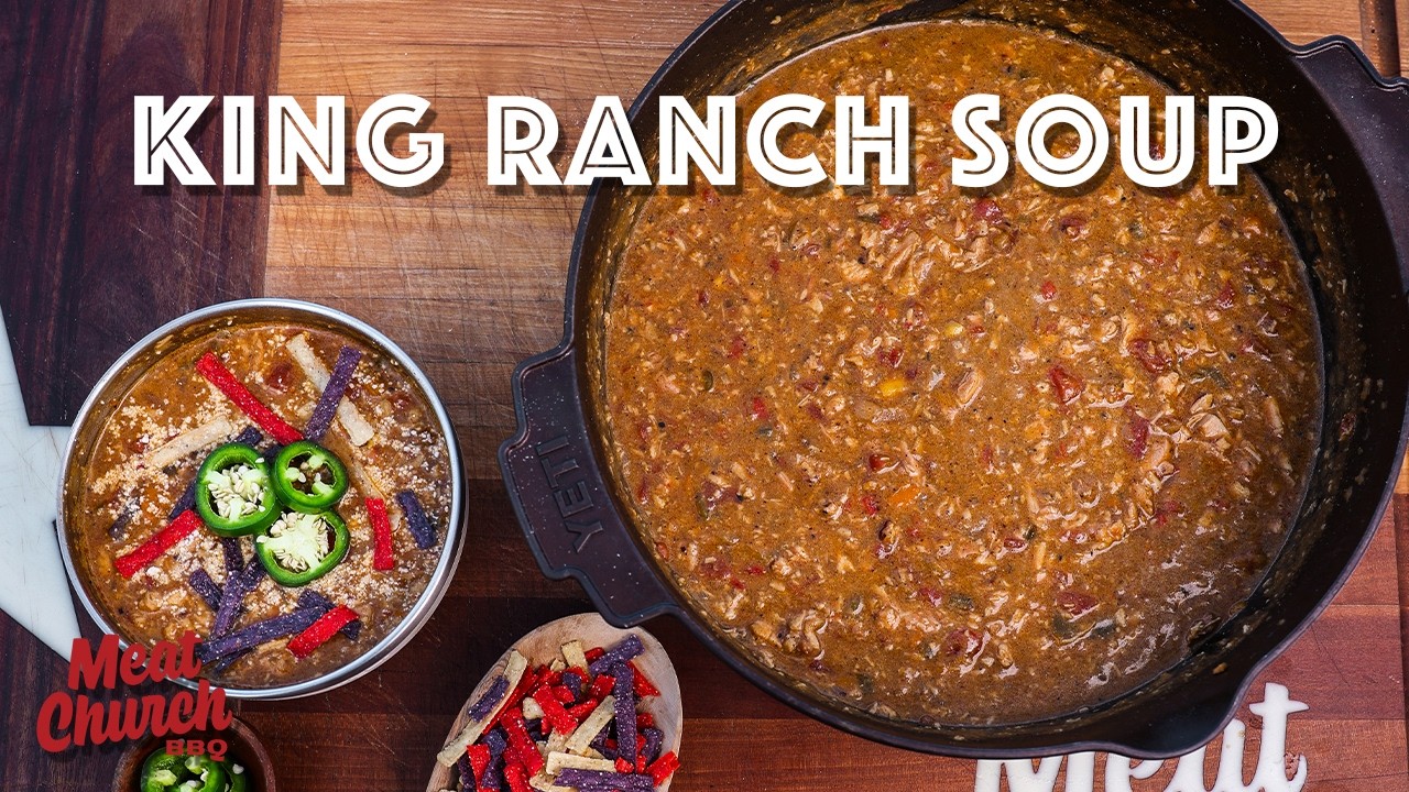 Cook hearty King Ranch soup over a warm open fire