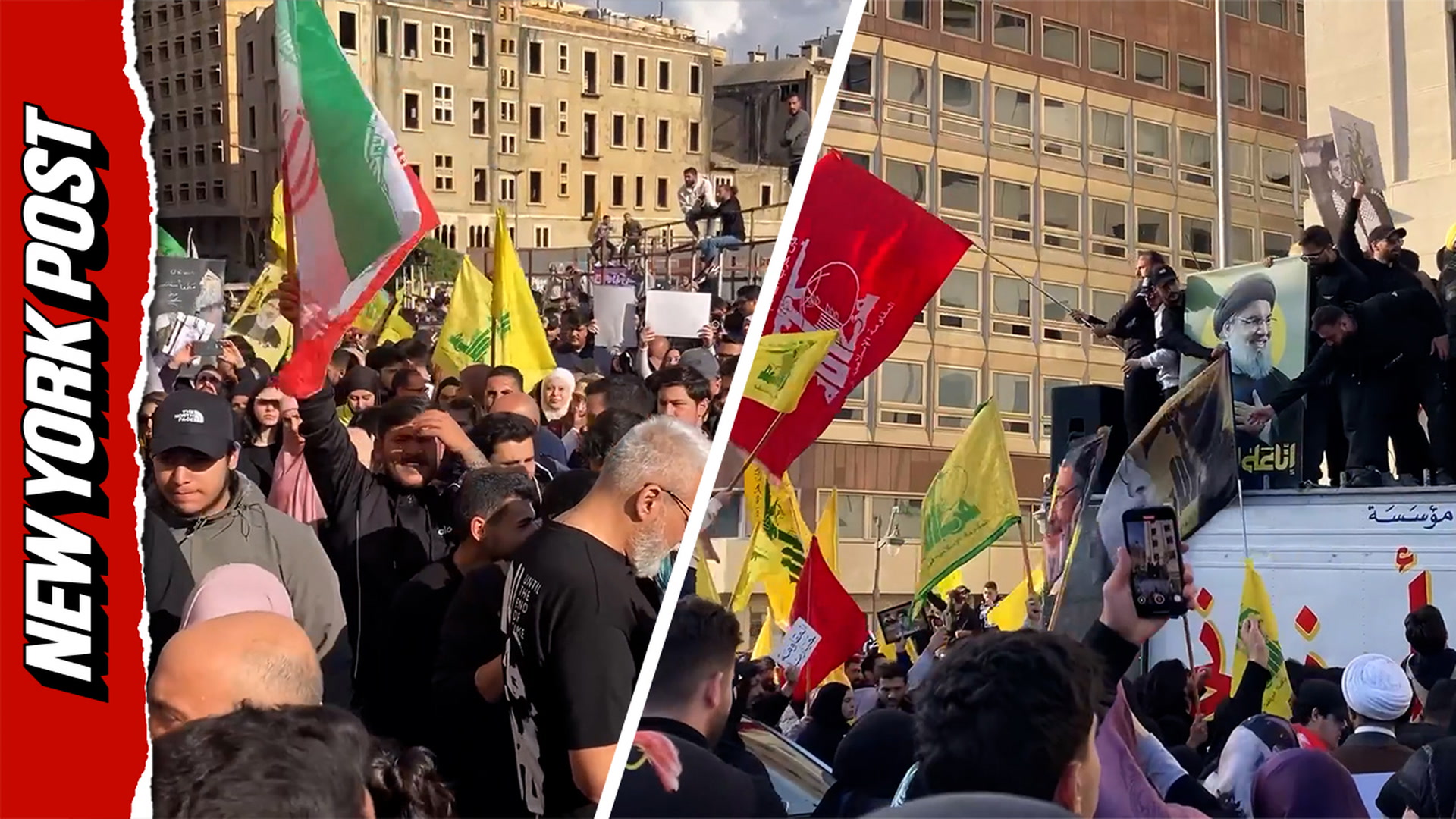 Hezbollah supporters protest outside Lebanon PM's office