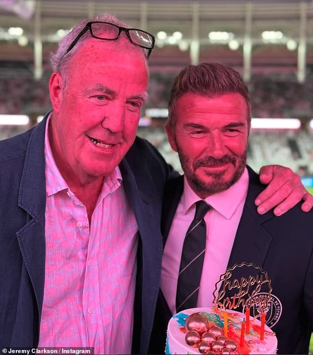David Beckham surprises unlikely pal Jeremy Clarkson with a lavish cake ...