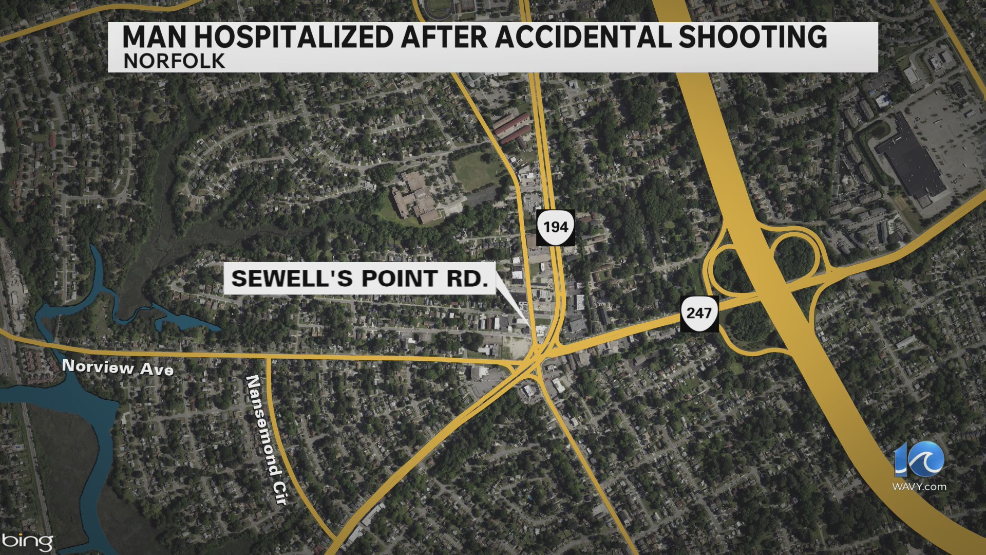 Man injured after accidental shooting on Sewells Point Road in Norfolk