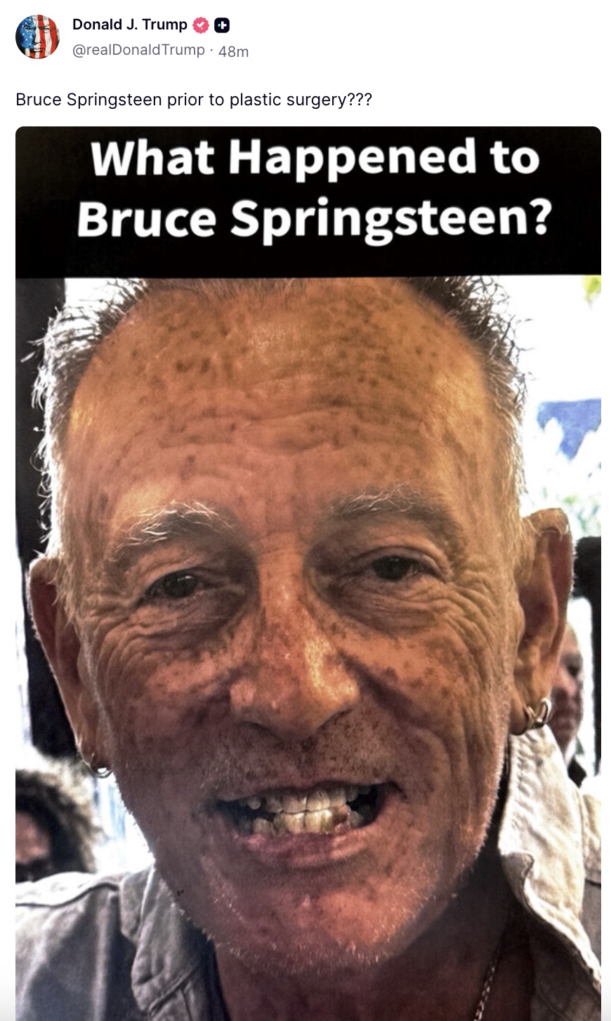 Trump Ramps Up His His Attacks On Bruce Springsteen By Posting Doctored ...