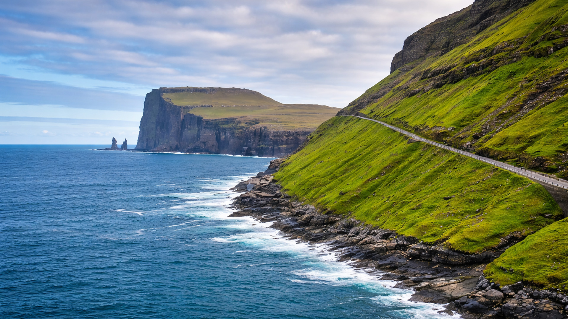 Massive cliffs dropping straight into the ocean in Northern Europe