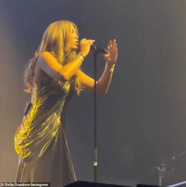 Delta Goodrem dazzles in gold as she takes the stage at Eurovision in ...