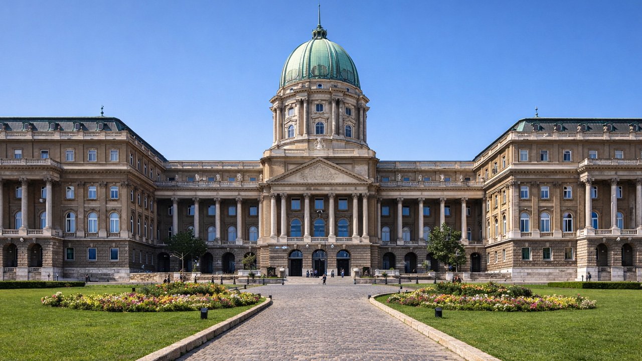 Buda Castle aerial view historic royal complex above the Danube