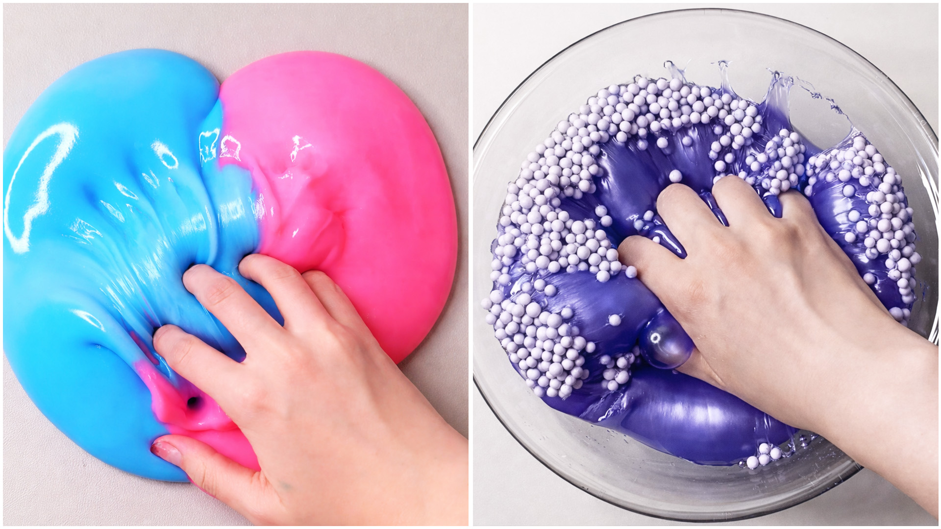Colorful slime mixing and crunchy texture play