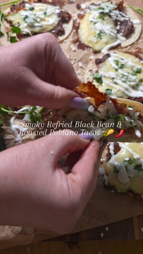 Creamy refried black beans and cheesy poblano griddle tacos: easy ...
