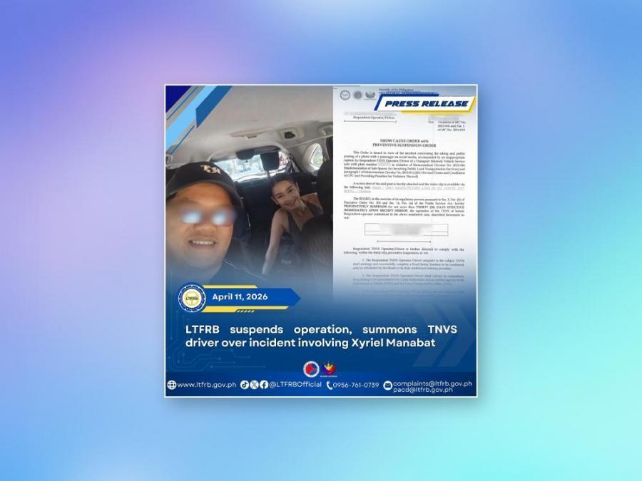 LTFRB suspends TNVS driver over lewd Xyriel Manabat post