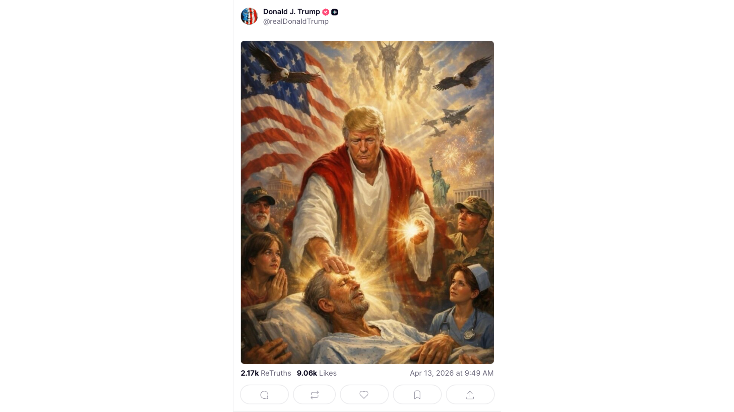 Trump posted an AI image of himself as Jesus healing a man who 'looks ...