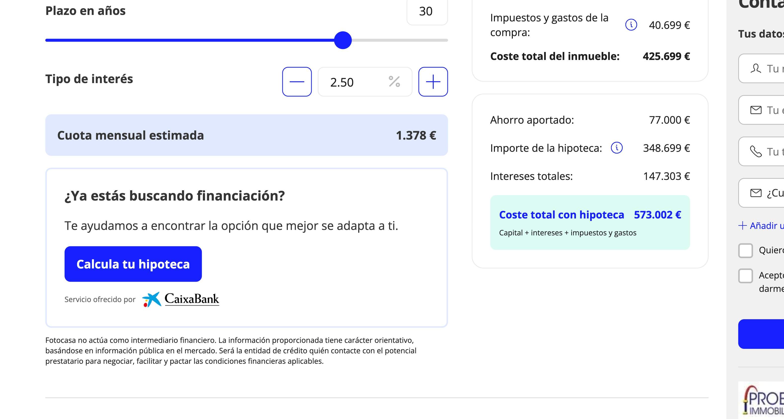 Fotocasa integra el simulador de hipotecas de CaixaBank en su portal