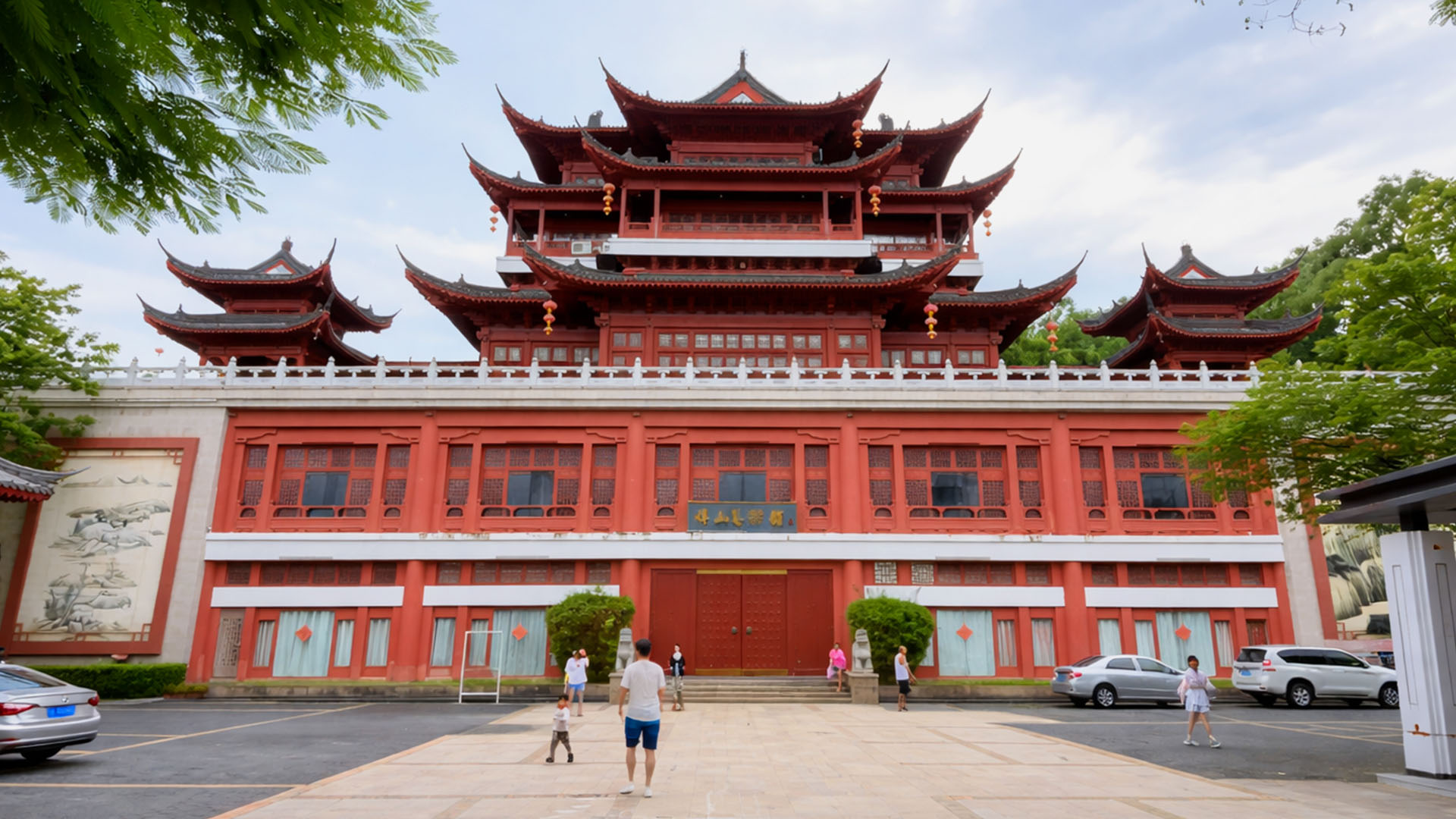 A large palace style building in China stands out with its layered roof ...