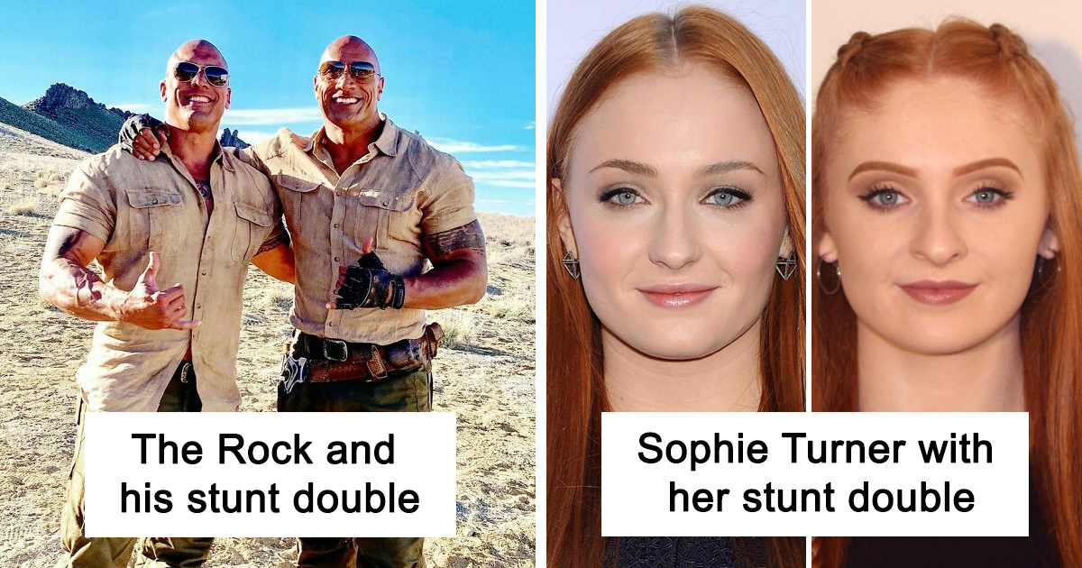36 actors with their stunt doubles who look exactly like them