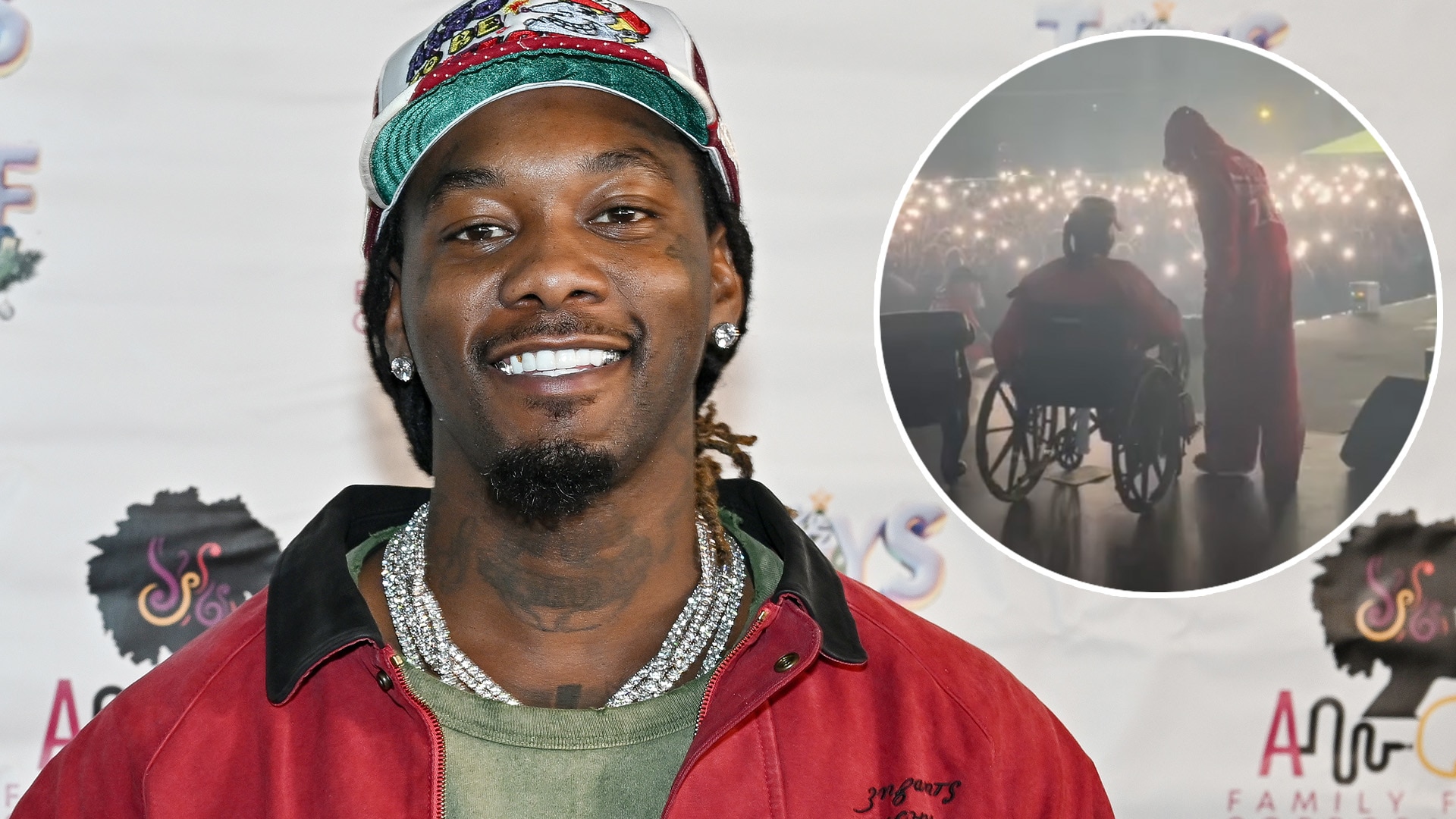 Offset returns to the stage in a wheelchair for first performance after ...