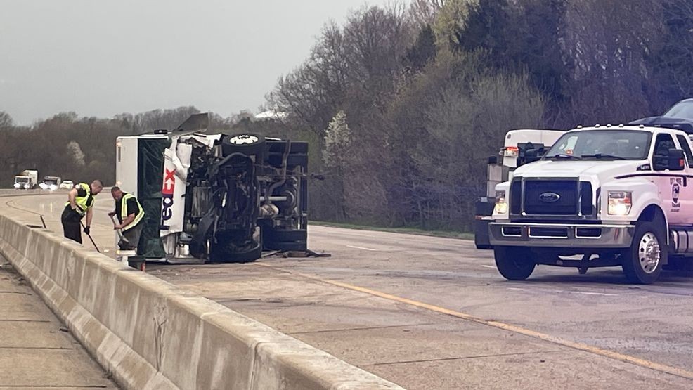 Rolled FedEx truck backs up traffic on US 20 Bypass in St. Joseph County